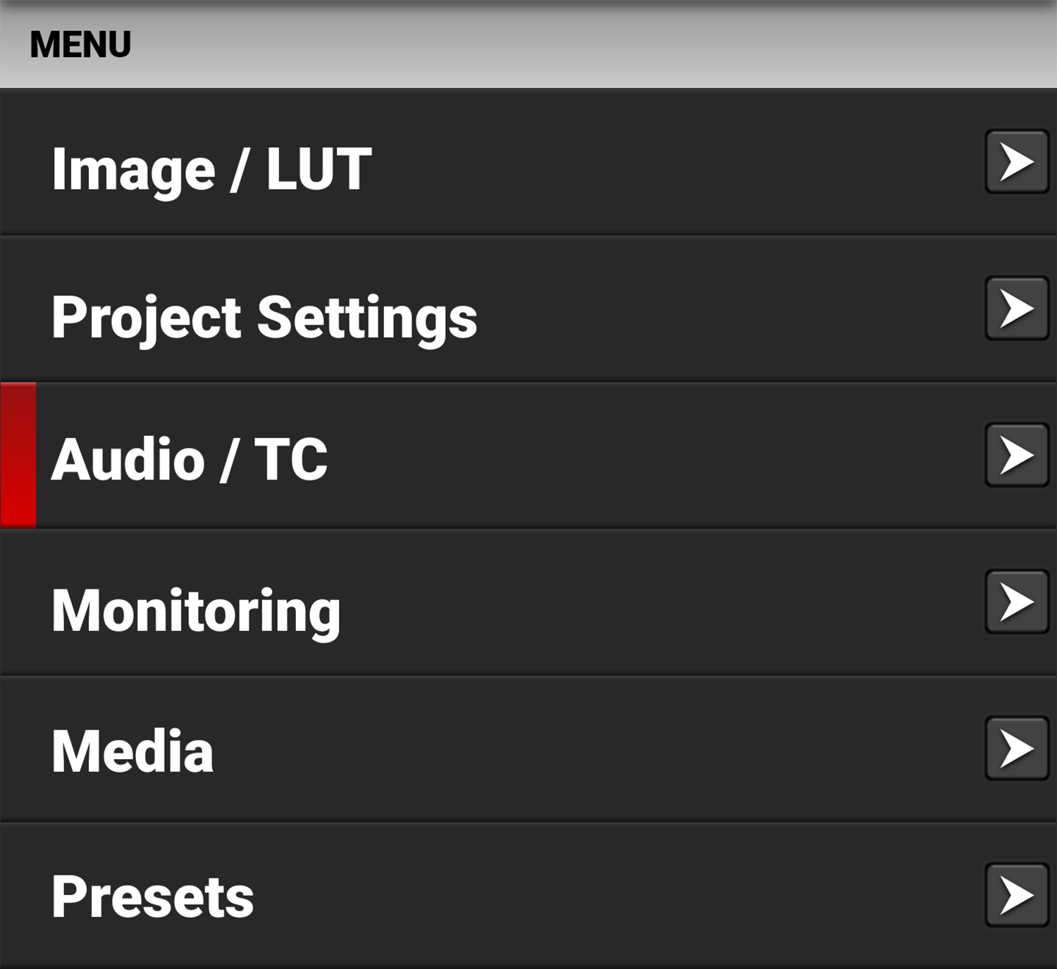 Audio / TC Menu