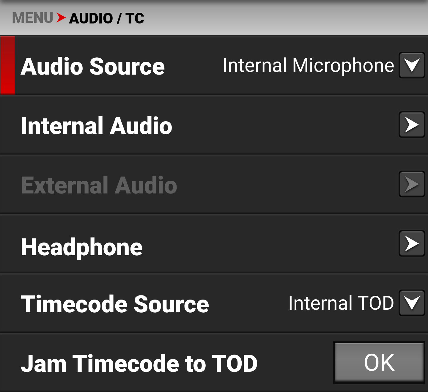 Audio / TC Menu