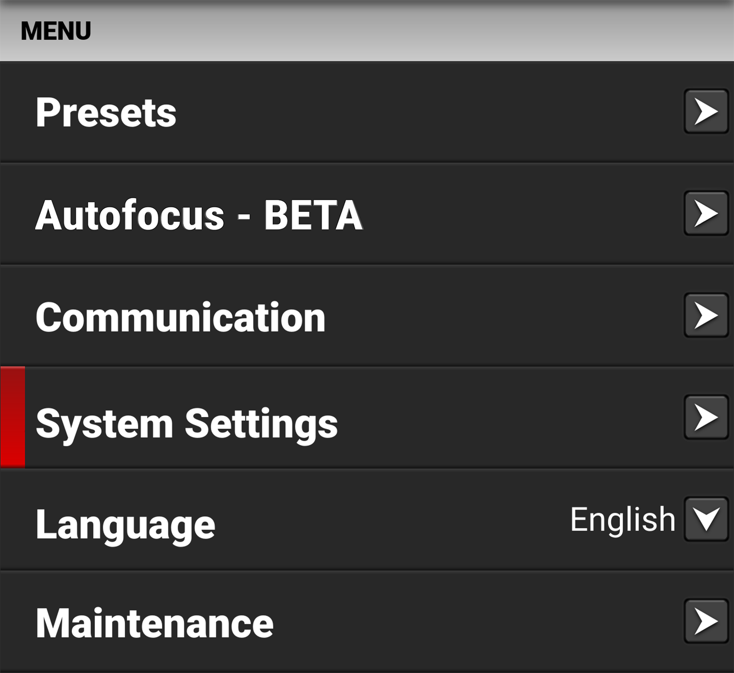 System Settings Menu