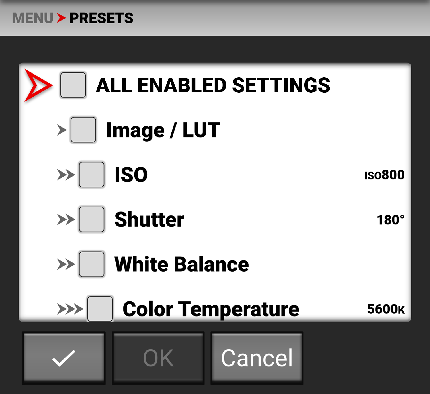 Presets Menu