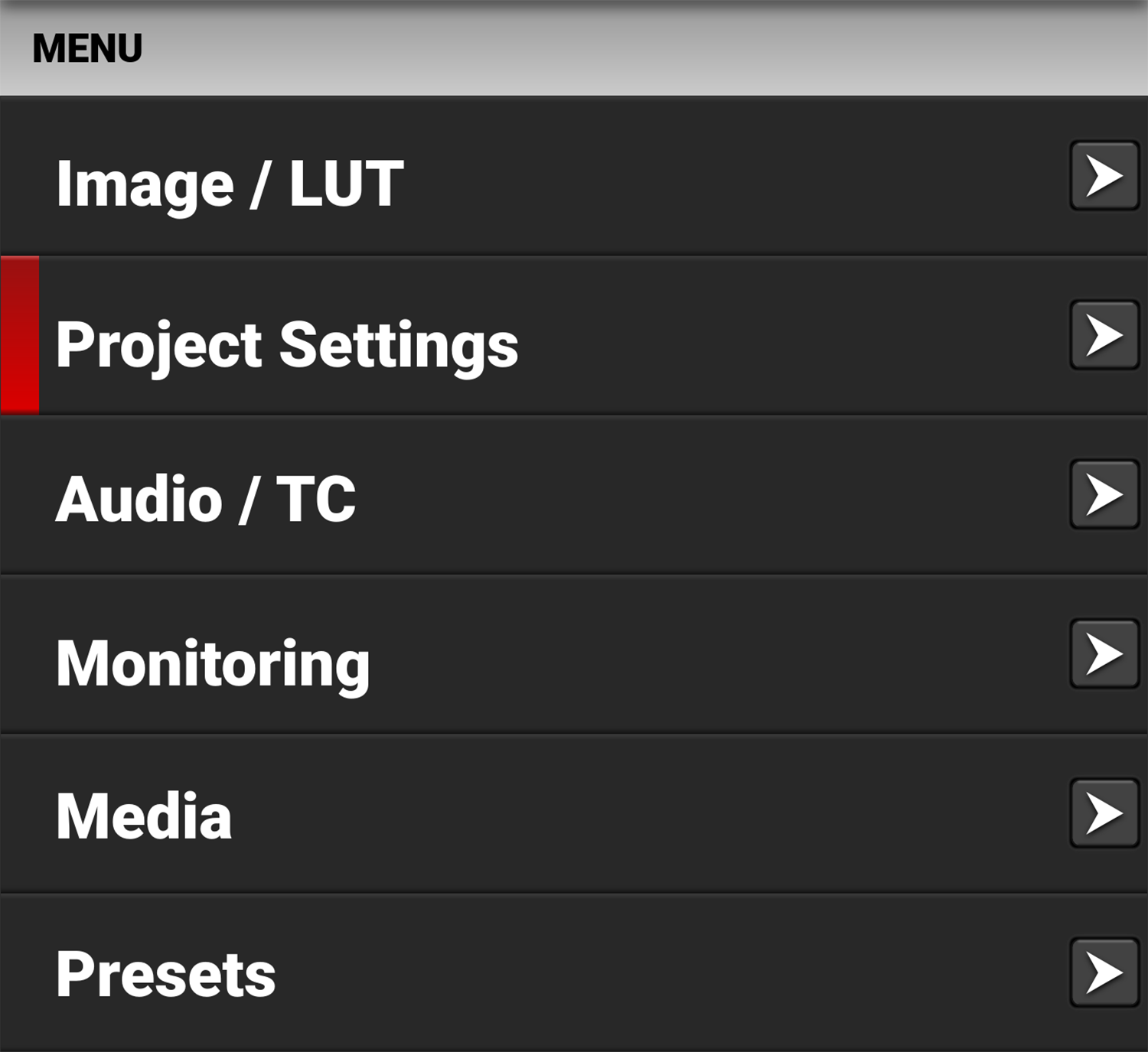Project Settings Menu