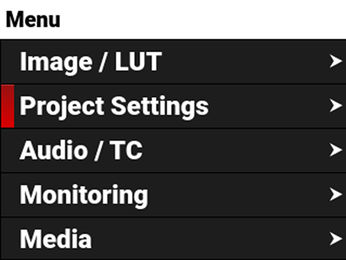 Project Settings Menu