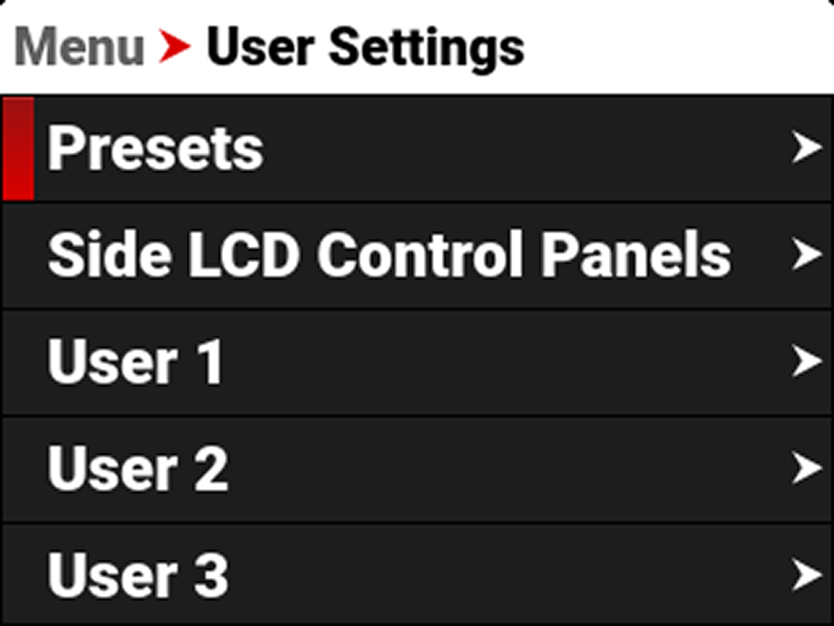 User Settings Menu