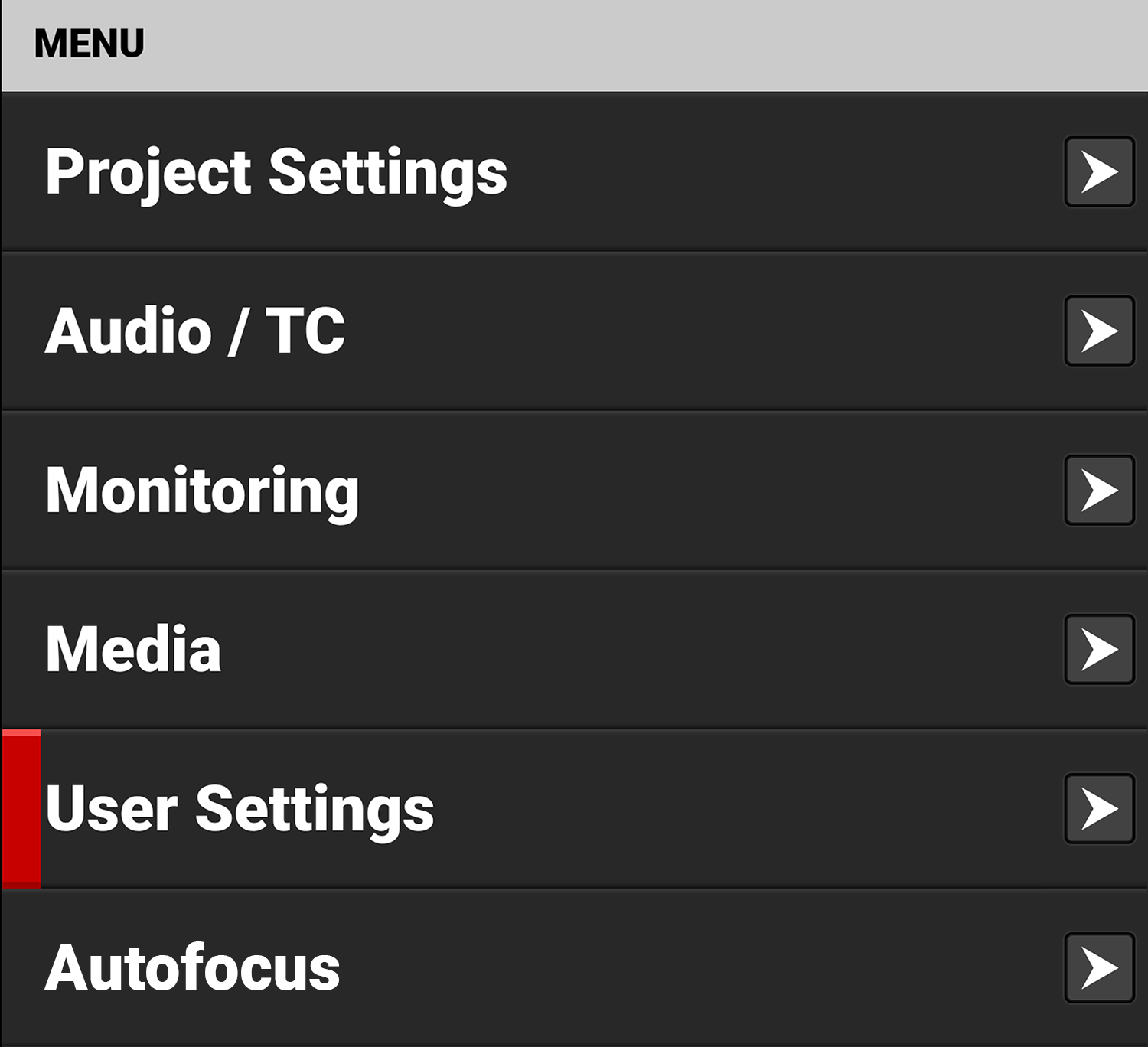 User Settings Menu